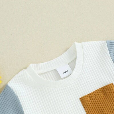 Toddler Boys Summer Outfits Contrast Color Ribbed Knit Short