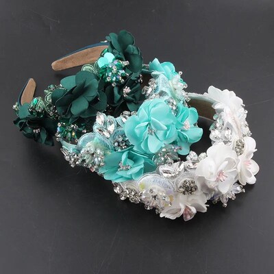 Baroque Luxury Shiny Rhinestone Crystal Pearl Flower Headban