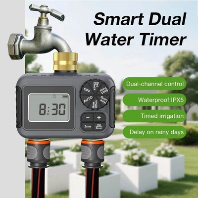 Newest 2-Way Dual Digital Water Timer Programmable Intellige