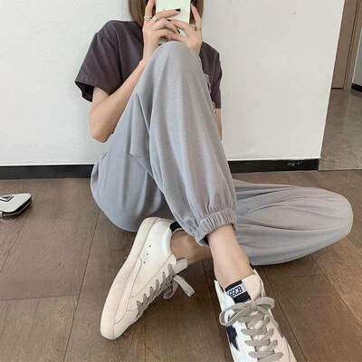 Bundled casual sweatpants for women, all-matching ice silk w