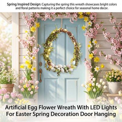 Easter Day Artificial Egg Flower Wreath With LED Lights For