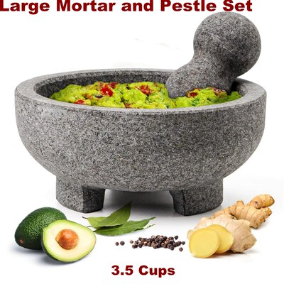 Large Mortar and Pestle Set Granite  Guacamole Bowl