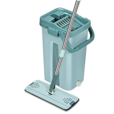 A06R Flat Squeeze Mop With Bucket Hand Free Wringing Floor C
