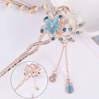New Metal Chinese Style Hair  Flower Rhinestone Hair Chopsti