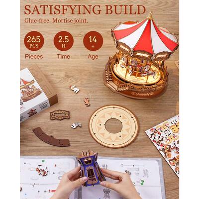 Robotime Rolife Classic Carousel Music Boxes Easy Assemble 3