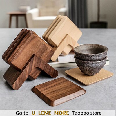 1/6pcs Tea Coffee Cup Pad Placemats Decor Walnut Wood Coaste