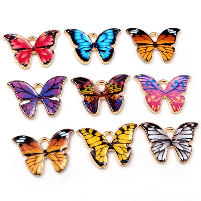 10pcs/lot 21x15mm Colorful Butterfly Charms Pendant Enamel M