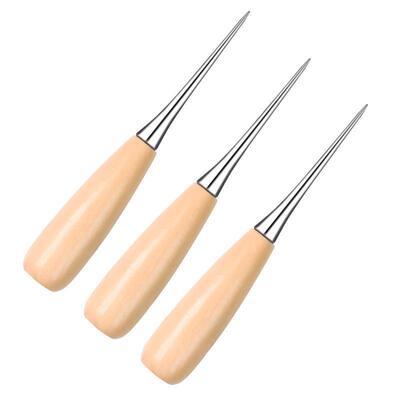 Large solid stainless steel awl with wooden handle, traditio