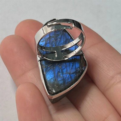 Ring Natural Stone Irregular Shape Bead Blue Purple Labrador