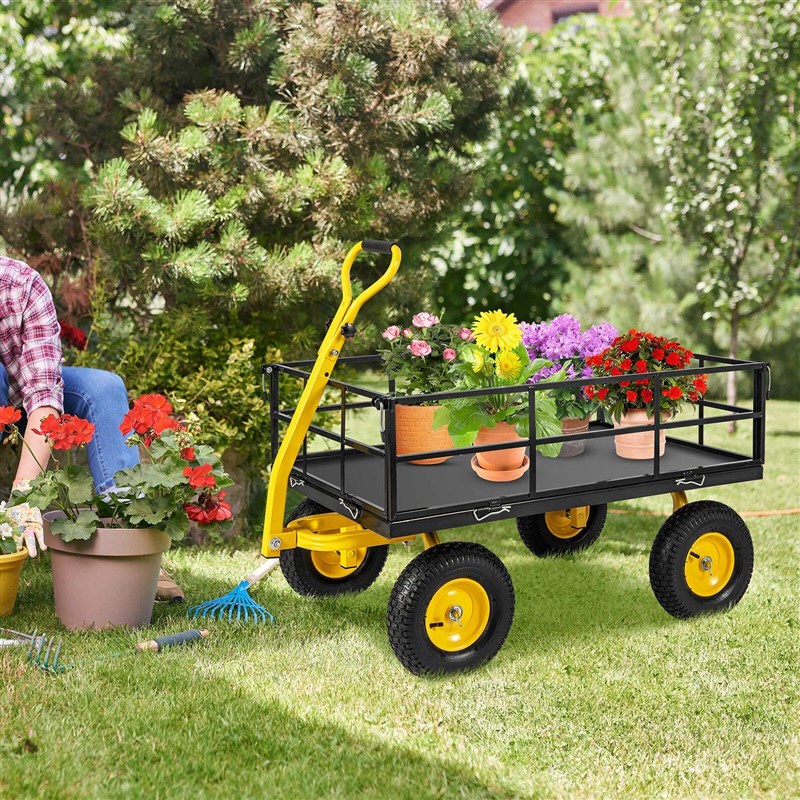 Utility Garden Wagon Outdoor Platform Cart w/4 Removable Sid
