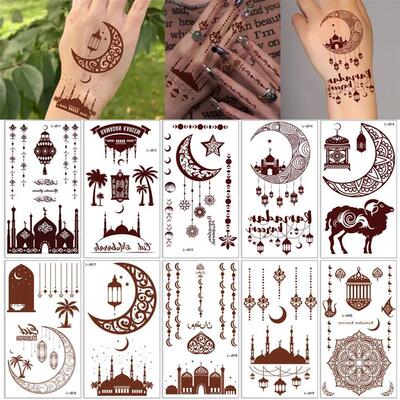 10pcs Small Size Henna Tattoo Stickers For Women, Moon, Shee