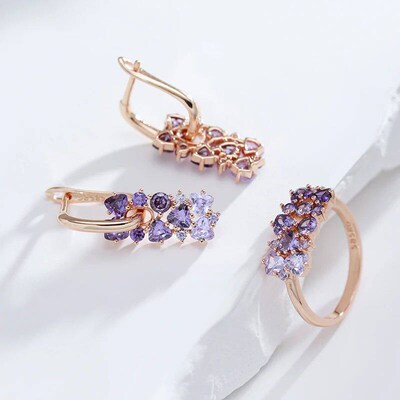 Kinel Hot Shiny Purple Natural Zircon Bride Wedding Rings Fo