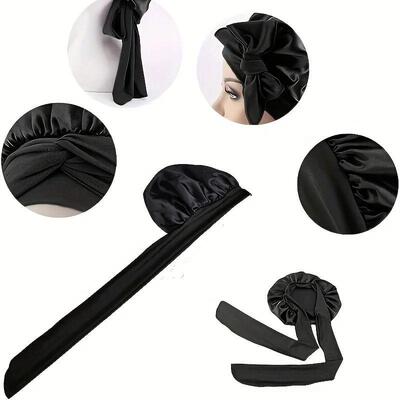 2PCS Satin Bonnets With Tie Band (Pink+Black), Sleeping Cap