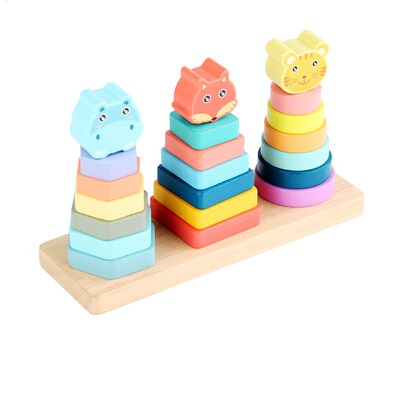 Anmal Shape 3 Set Column Chldrens Wooden Splced Buldng Bloc
