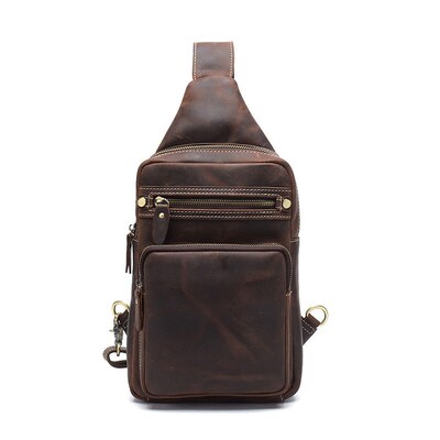 Vintage Crazy Horse Leather Handmade Mens Bag Large Capacit