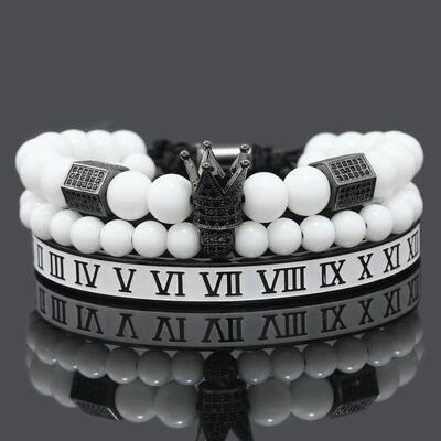 Luxury Natural White Stone Beads Charm Crown CZ Crystal Man