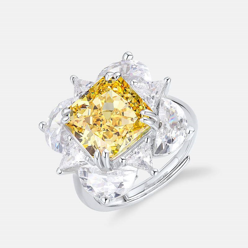 Weisheng 12ct Square 10*10 Simulation Powder Diamond Ring Wo