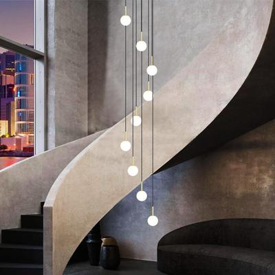 旋转楼梯吊线灯北欧简约复式楼别墅玻璃圆球分子loft个性长线吊灯