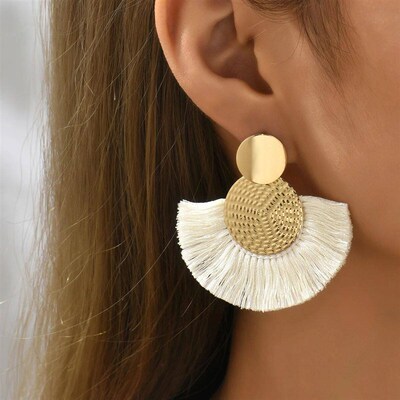 Fashion Bohemian Big Tassel Dangle White Fringe Female Earri