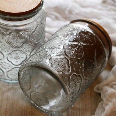 Retro Begonia Pattern Glass Sealed Jar Storage Jar Embossed