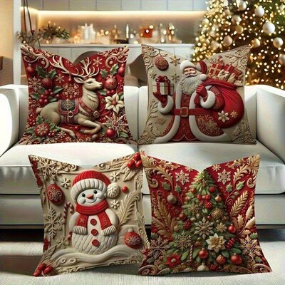 1pcs 2D Christmas Pillow Cover Xmas Party Decoration 2025 Xm