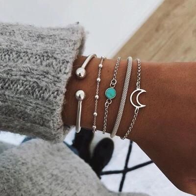 Moda geomtrica link corrente pulseira conjunto para as mul