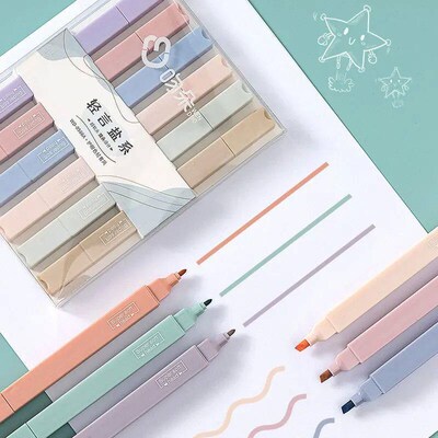 6 PCS Double Side Highlighter Pens Set Kawaii Colored Manga