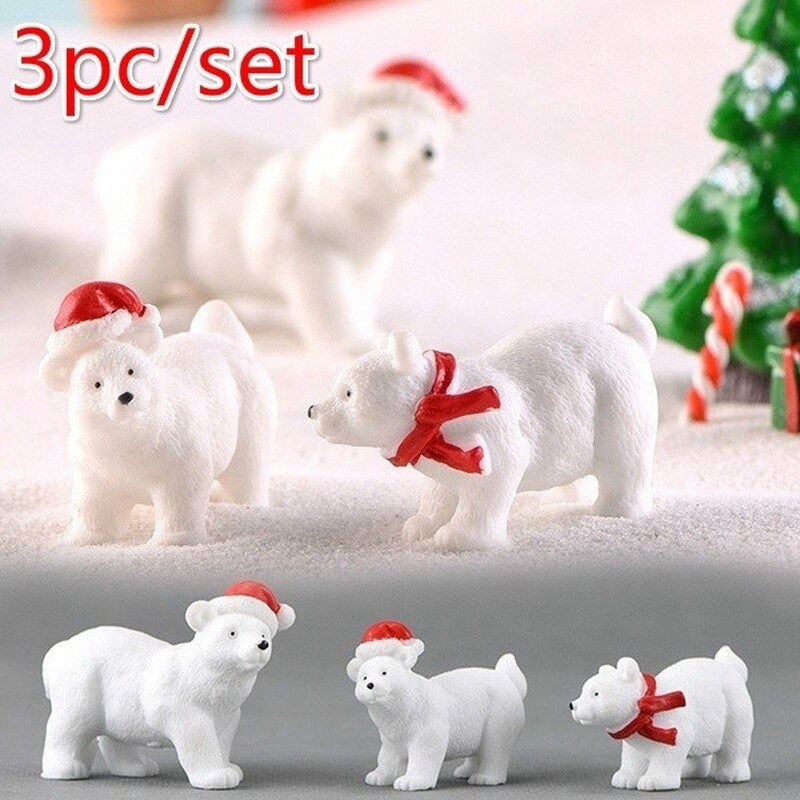 3PCS/Set Animal Miniature Christmas Polar Bear Figurines Gar