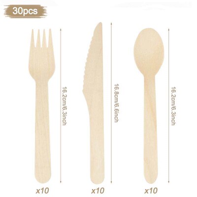 Disposable Wooden Spoon Fork Knife Cutlery Set Rustic Weddin