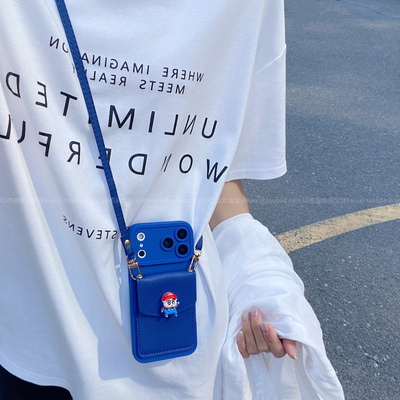 可爱克莱因蓝小新公仔插卡包适用荣耀500Pro手机壳magic8斜挎式x70/x60全包边荣耀400/300硅胶x50新款magic7