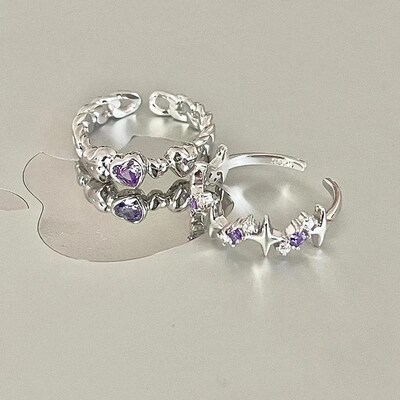 Fashion Shiny Purple Rhinestone Opening Couple Rings for Wom