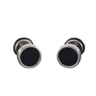 Mens Earings Titanium Steel Round Black Oil Drip Stud Earri