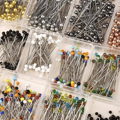 100Pcs/Box Colorful Round Pearl Head Needles Stitch Straight