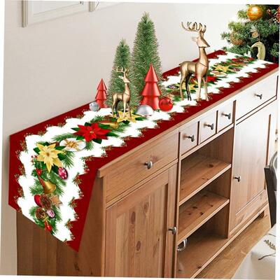 PVC Christmas Table Runner Xmas Tree Santa Claus Elk1