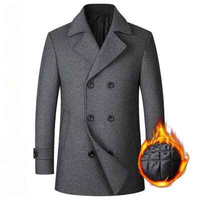 New Winter Men Double Breasted Woolen Coats Thicker Warm Cas