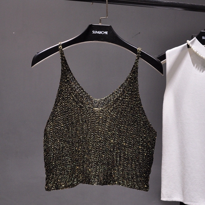 Sparkling Sequins Half Waist Render Knitwear Hollow-out Is S