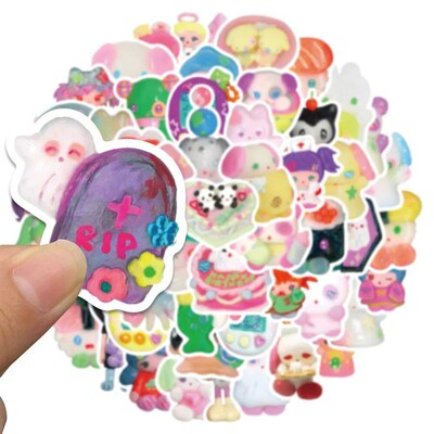56PCS 3D Crystal Clay Girl Cute ers Skateboard Notebook Frid