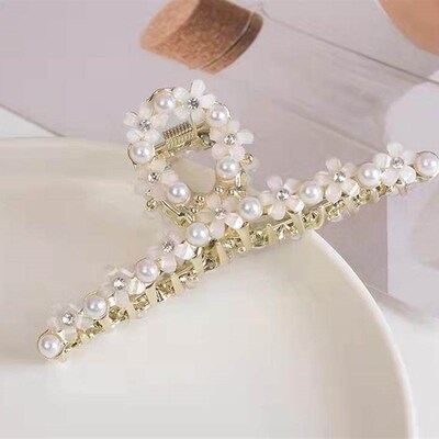 Light Luxury Rhinestone Grab Clip Antler Pearl Hairpin Women