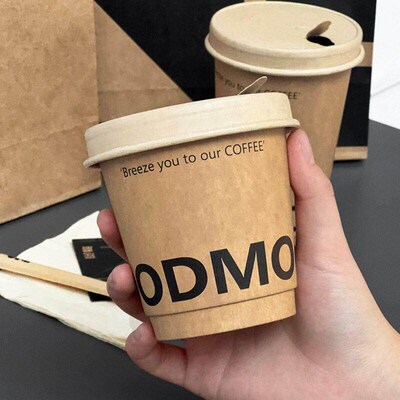 Disposable milk tea coffee paper cup with cover packed kraft