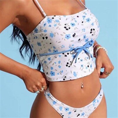 Yellow Floral Swimwear Halter Separates Whitening Slimming B