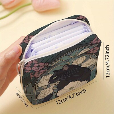 1 pc Cat pattern printed anitary napkin torage bag, women l