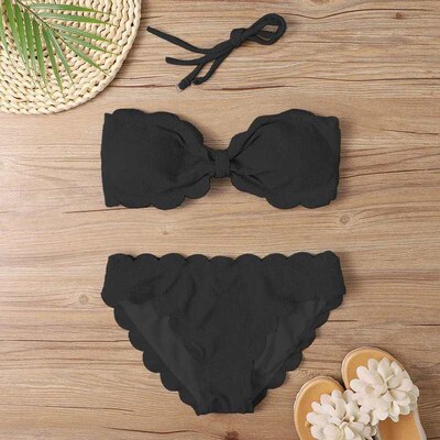 Sexy Bandeau Bikini Set 2024 Women Brazilian Swimsuit Solid