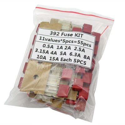 55PCS/Set Square Plastic Fuse Assortment Kit 392 0.5A 1A 2A
