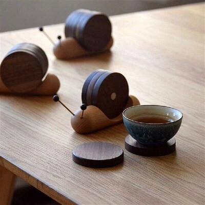 1 Set Wood Cup Mat Placemats For Table Snail Shaped Heat
