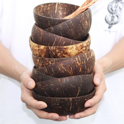 12-15cm Natural Coconut Bowl Spoon Tablewar Set For Kitchen