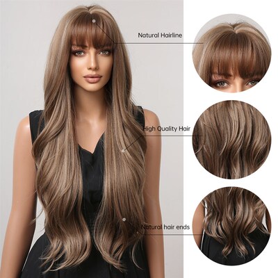 Brown Mixed Blonde Synthetic Wigs with Bang Long Na