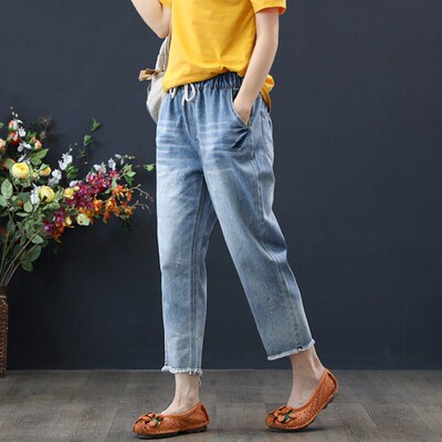 Jeans Womens 2025 Retro Ripped Womens Cropped Pants Elasti