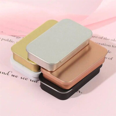 Mini Metal Rectangular Empty Hinged Tins Portable Pull Box C