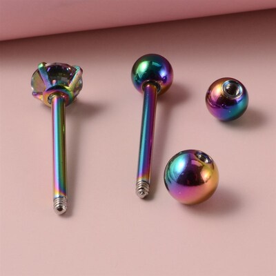 2PCS Anti-Allergy Surgical Steel  Prong Zircon Tongue Barbel
