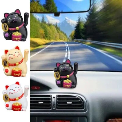 Solar Lucky Cat Waving Arm Fortune Cat Statue Decorations Lu